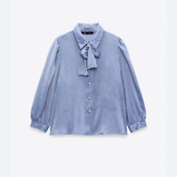 Zara | Tops | Zara Blue Top With A Bow Detail And Crystal Pearl ...